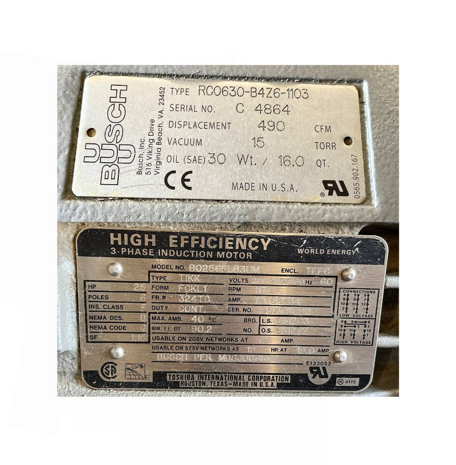 BUSCH R5 RC–0630 C Oil-lubricated Rotary Vane Vacuum Pump | Hamilton ...