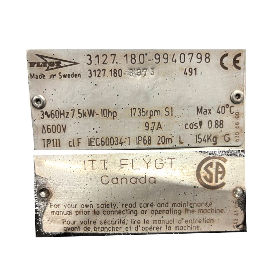 Flygt Submersible 3127.180 dewatering pump — Industrial-Pump-Parts